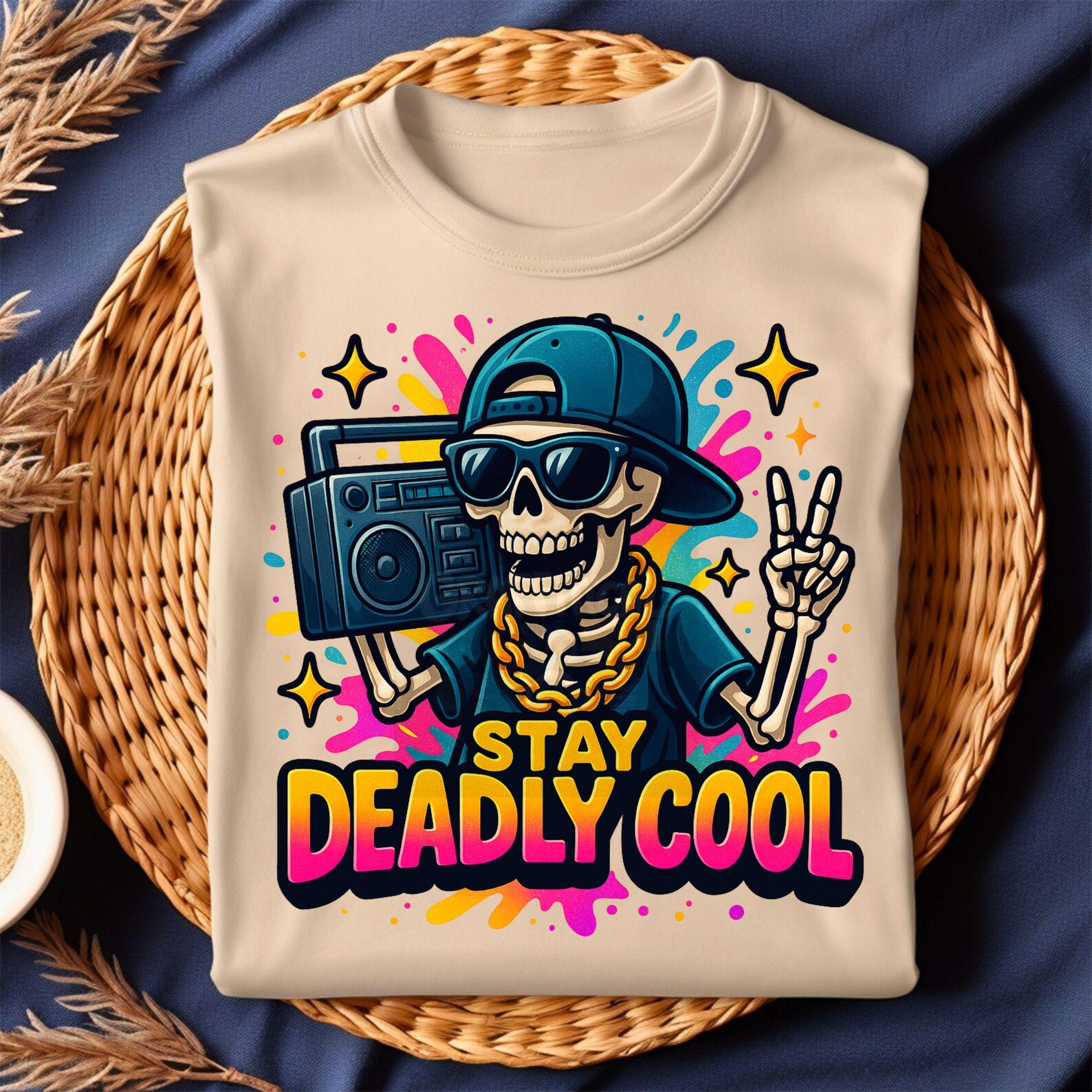 Stay Deadly Cool Skeleton T-shirt PNG | Retro Hip Hop Skull Tee | Funny ...
