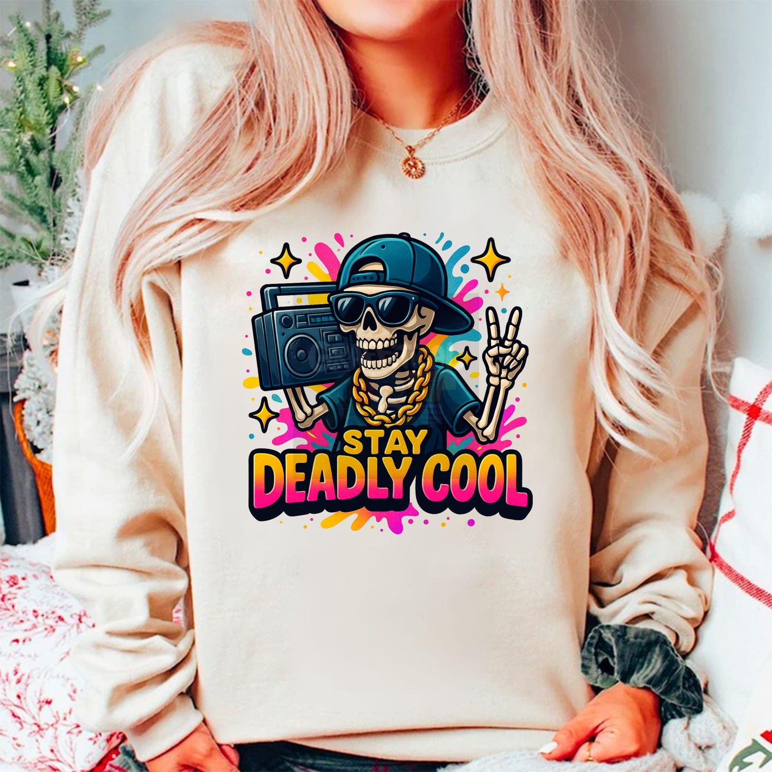 Stay Deadly Cool Skeleton T-shirt PNG | Retro Hip Hop Skull Tee | Funny ...