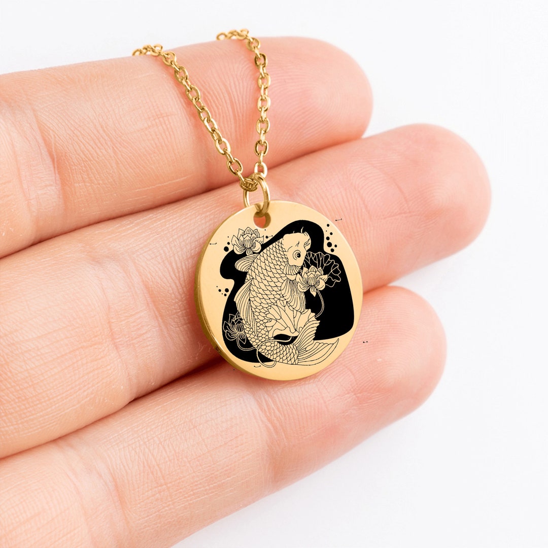 Koi Engraving Coin Pendant Custom Koi Fish Necklace Engraved Gold, Rose ...