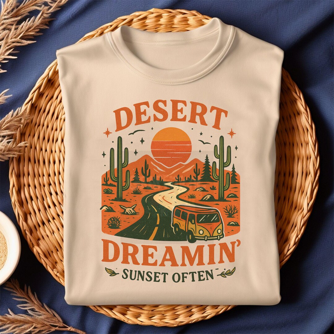 Desert Dreamin’ PNG | Retro Sunset Desert Van Design | Boho Cactus Road ...