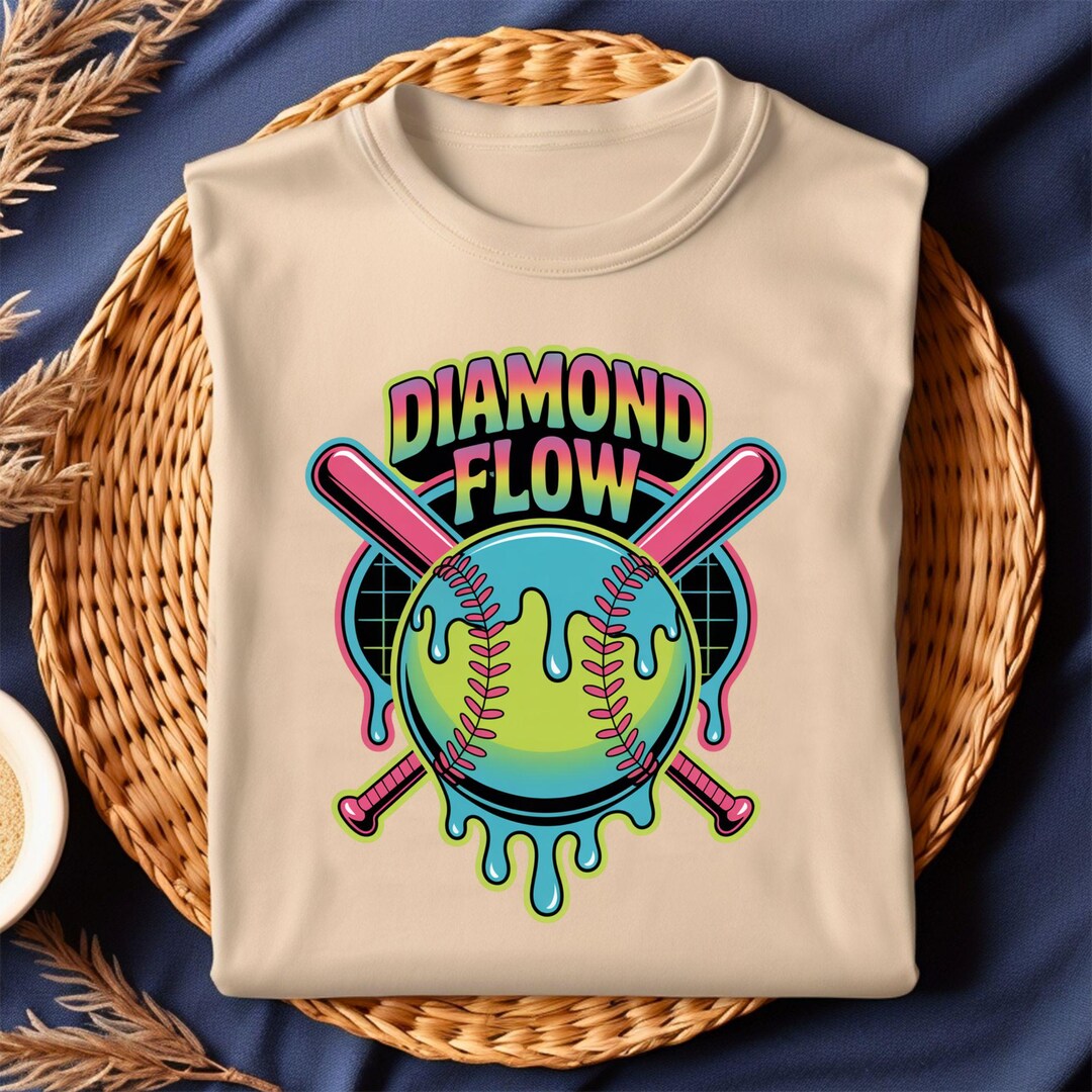 Diamond Flow Dripping Softball T-shirt Design PNG | Neon Bat & Ball ...