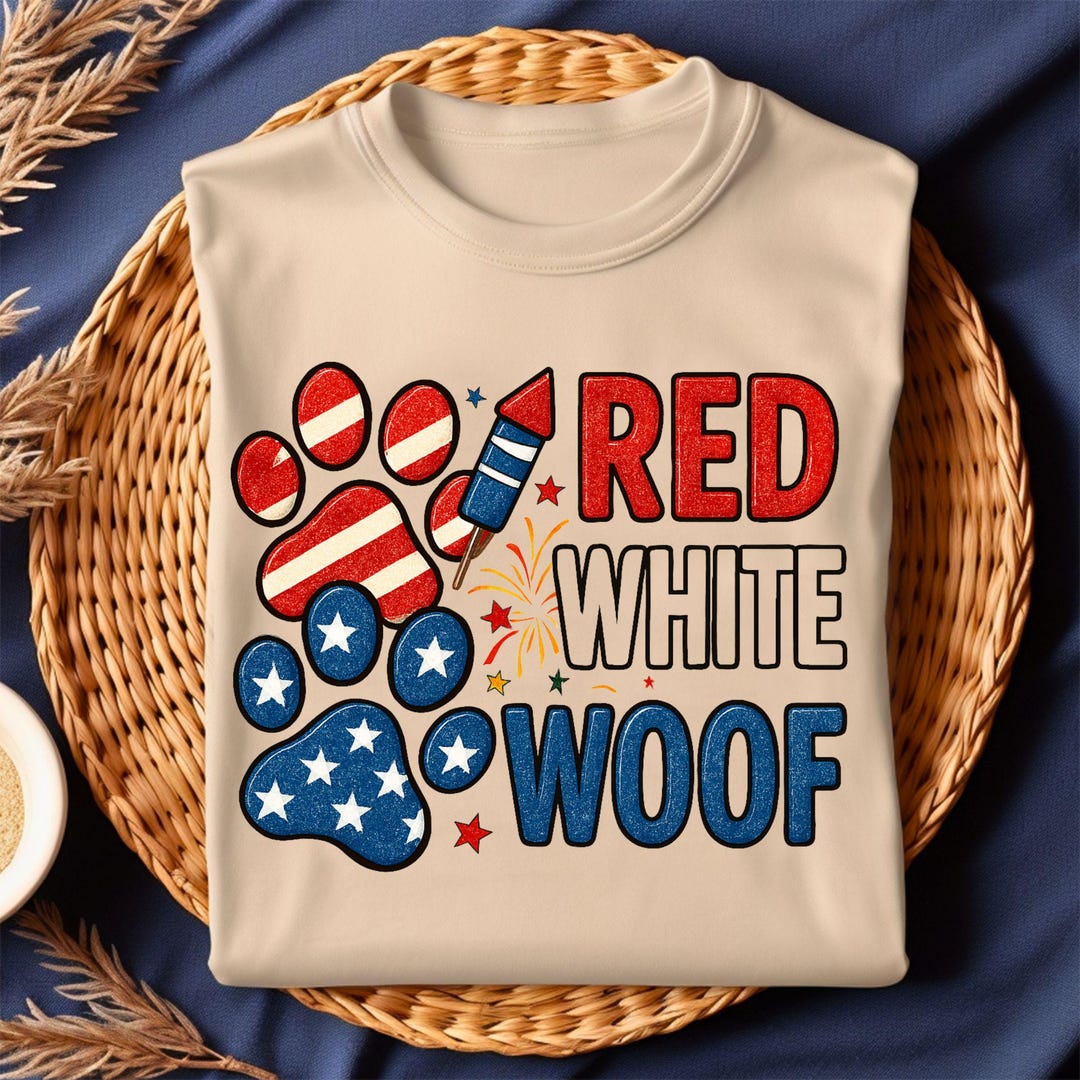 Red White Woof Dog Lover 4th of July T-shirt PNG | Patriotic Pet Tee ...