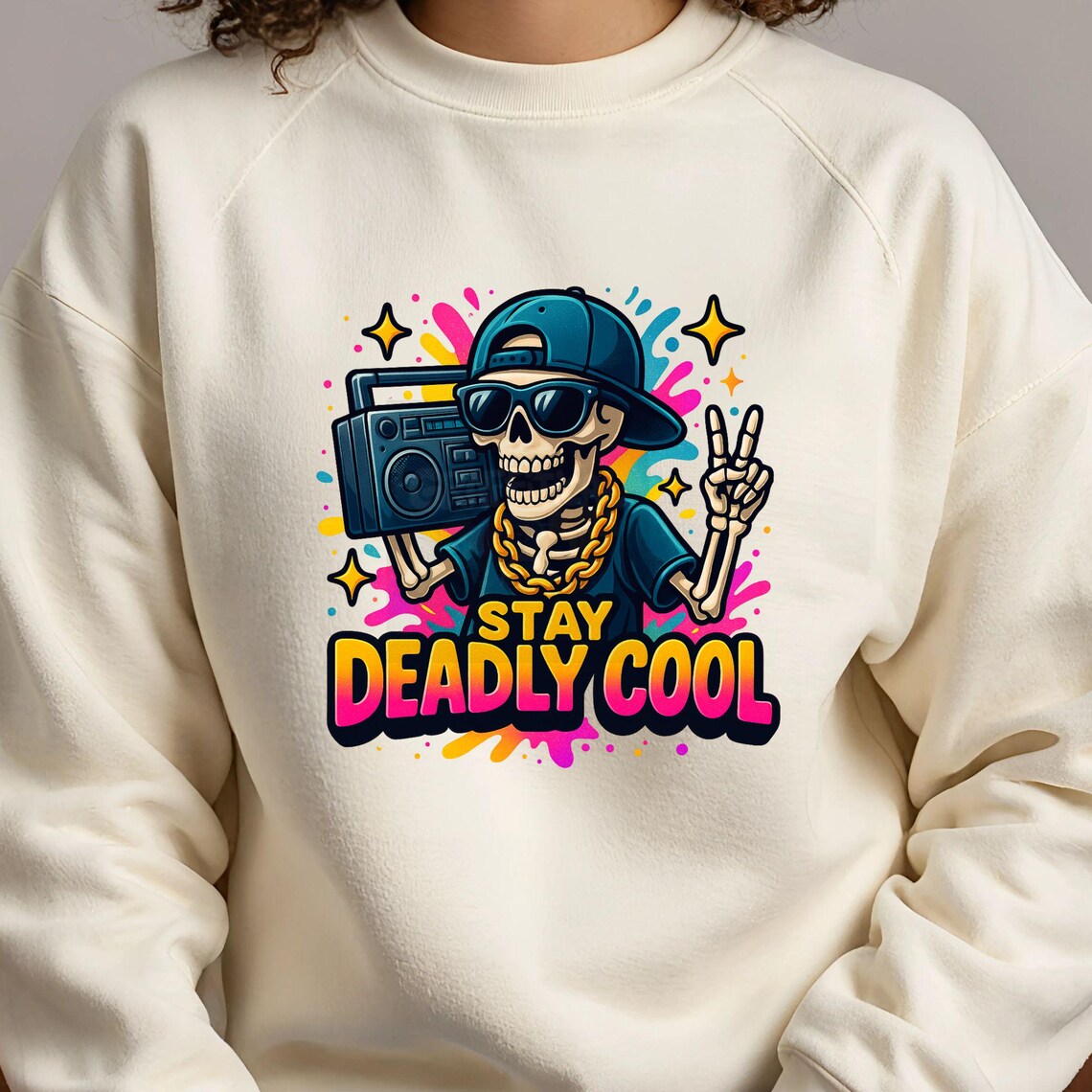 Stay Deadly Cool Skeleton T-shirt PNG | Retro Hip Hop Skull Tee | Funny ...