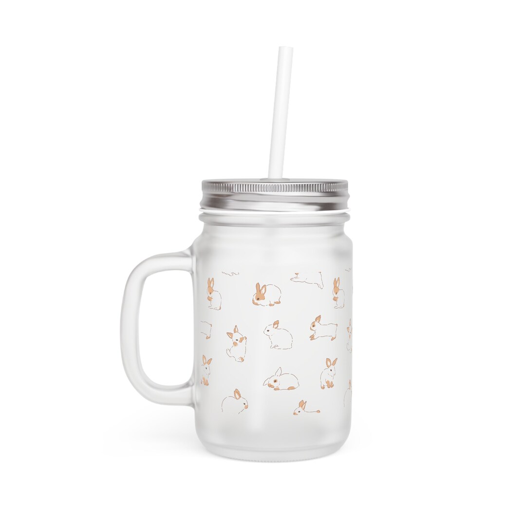 Cute Bunnies Coquette Rabbit Frosted 12oz Mason Jar With Lid & Straw ...