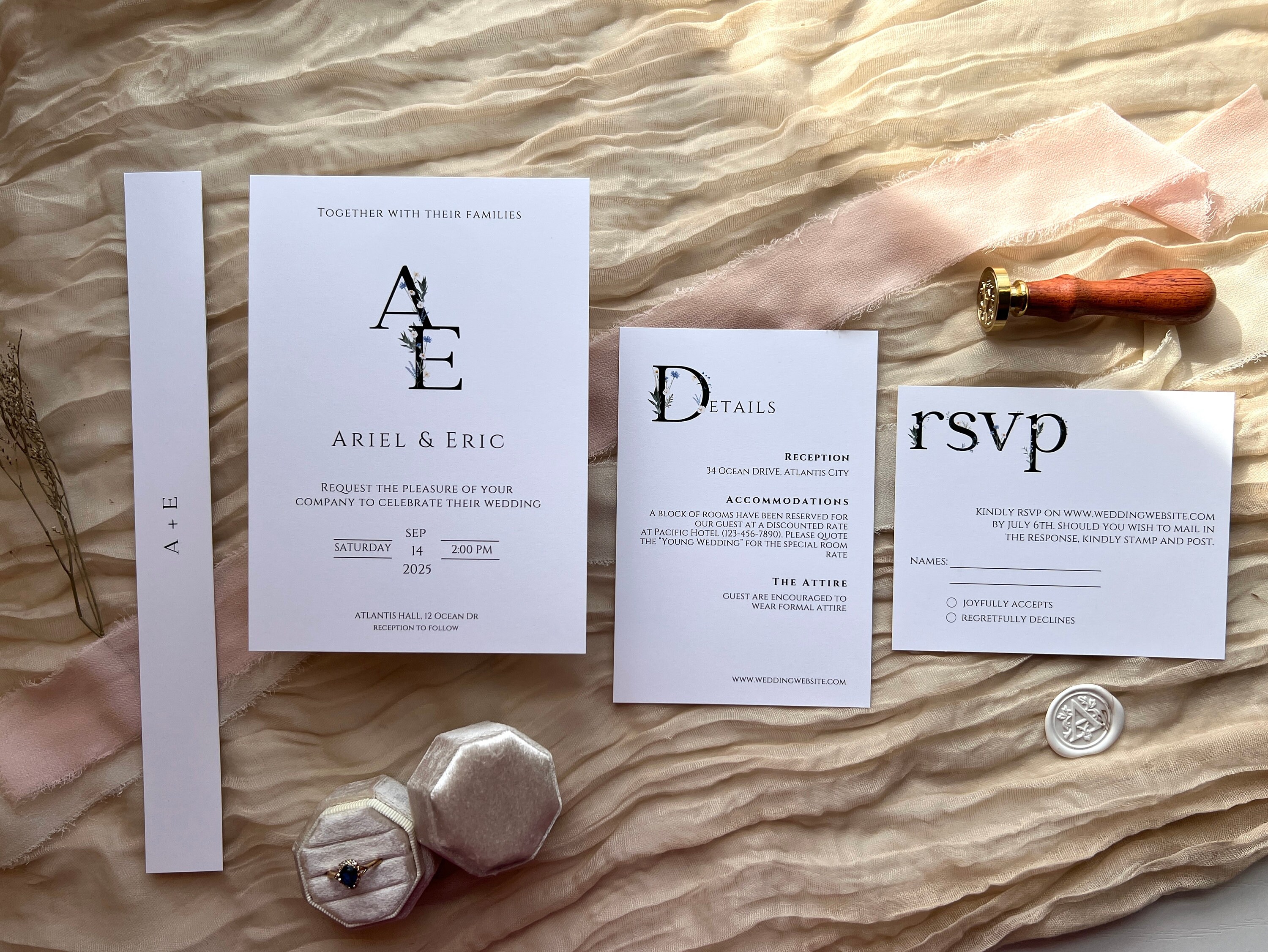 Printed Simple Floral Wedding Invitation Set - Etsy