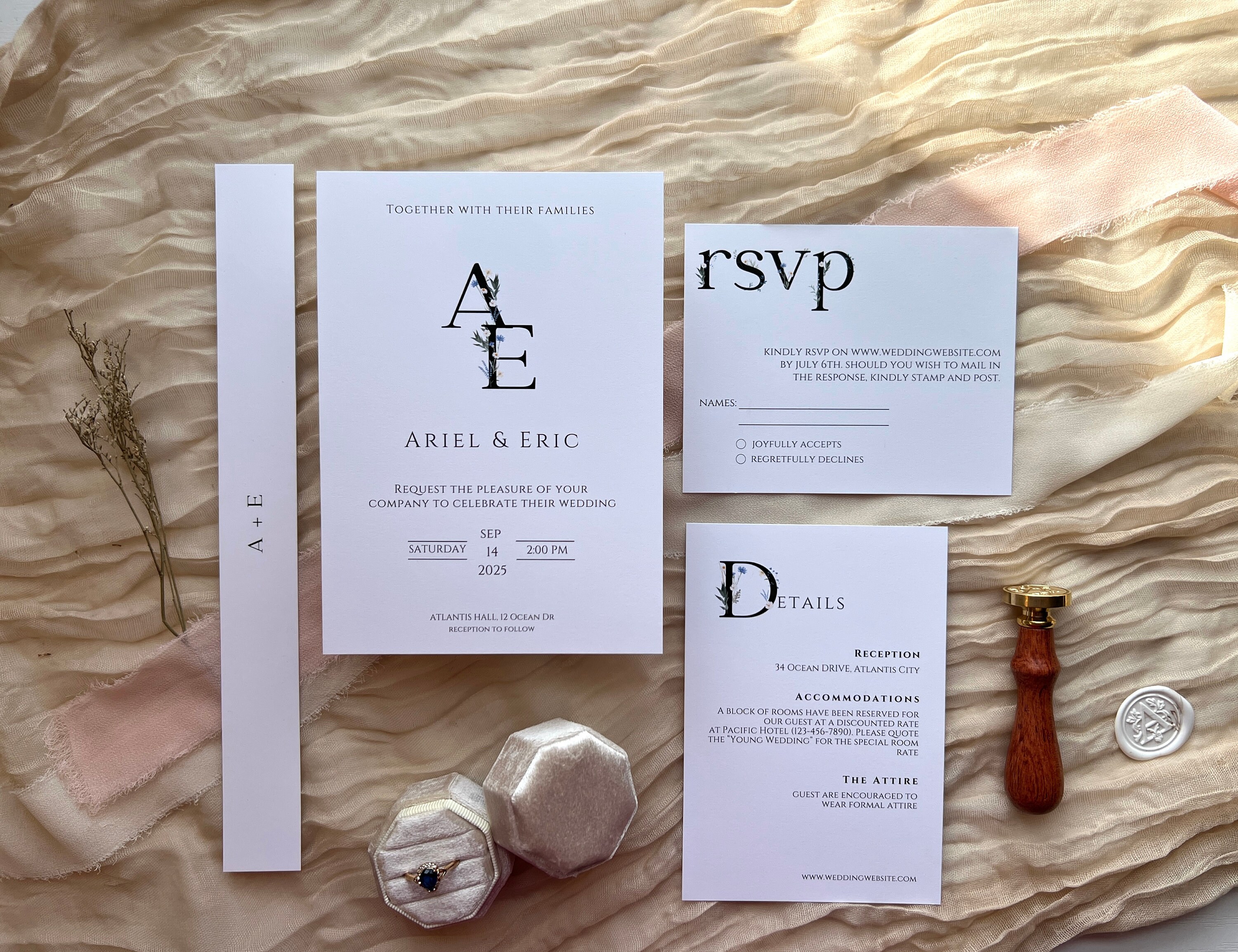 Printed Simple Floral Wedding Invitation Set - Etsy