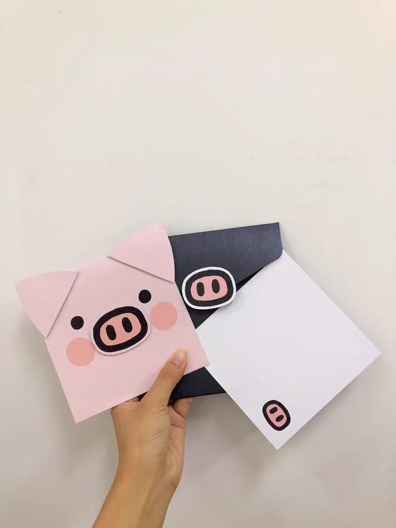 Pink Pig Birthday Card Handmade Foldable Exquisite Handwritten Card ...