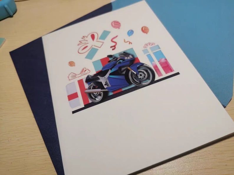 3D Motorcycle Birthday Card, Foldable Exquisite Handwritten Card, Pop ...