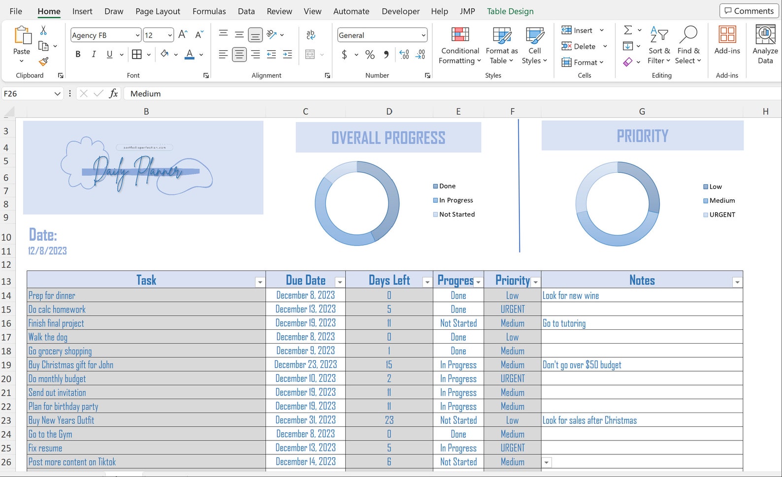To Do List Template | Excel Planner Spreadsheet | Digit Task Tracker ...
