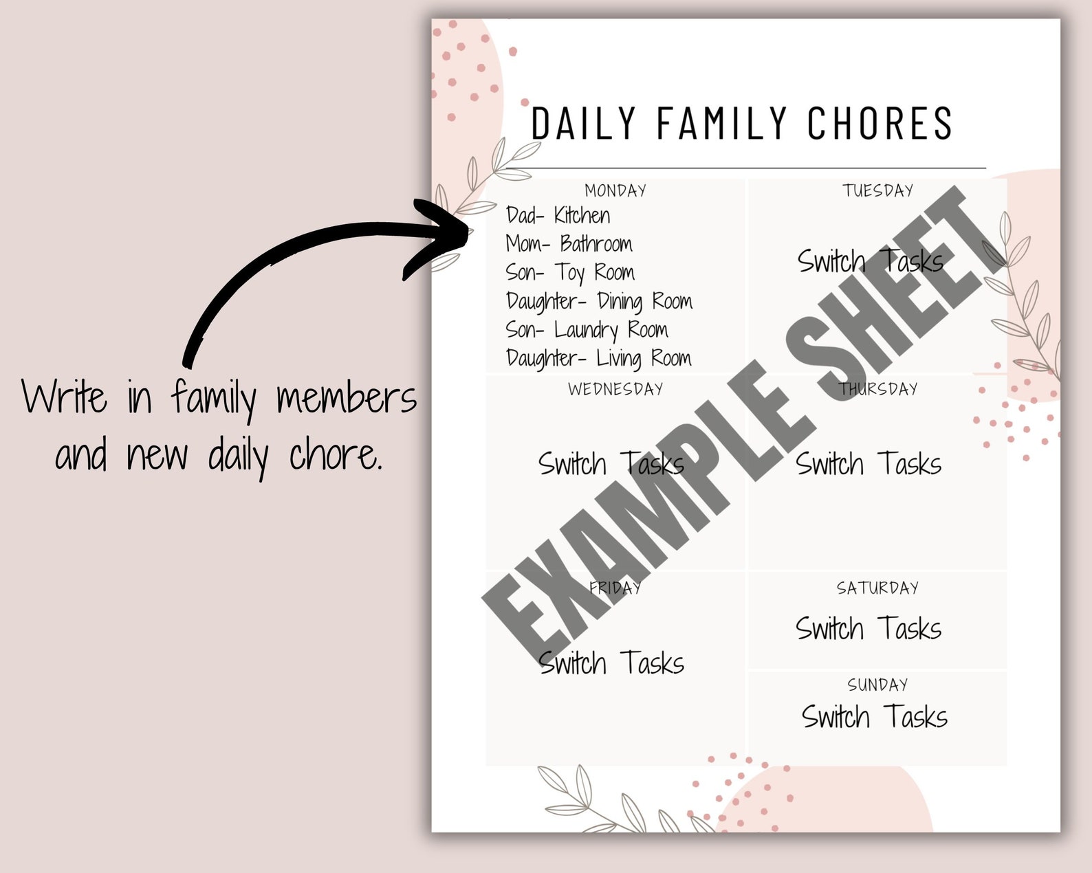 Daily Family Chore Planner, Customizable Family Chore Planner Printable ...