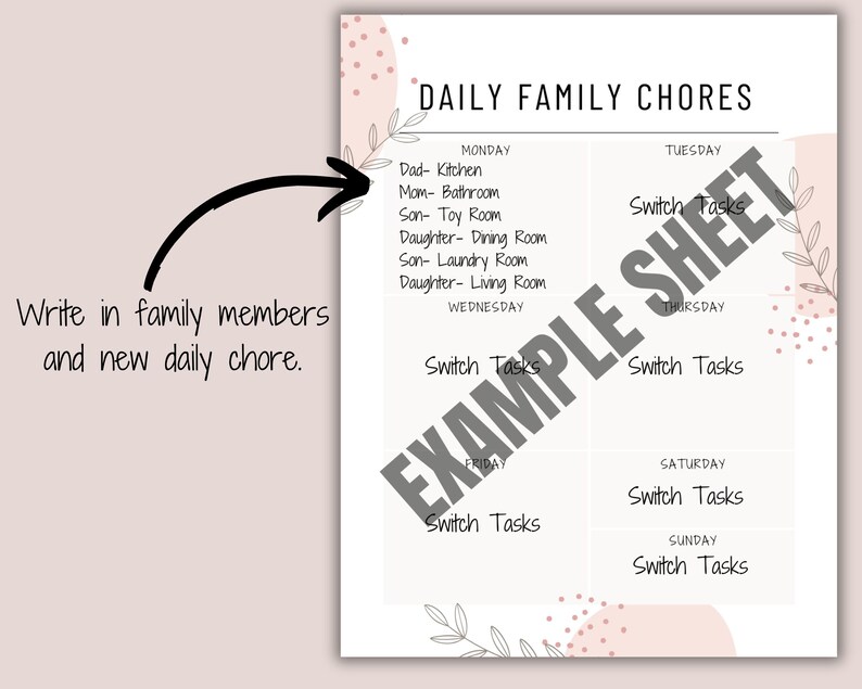 Daily Family Chore Planner, Customizable Family Chore Planner Printable ...