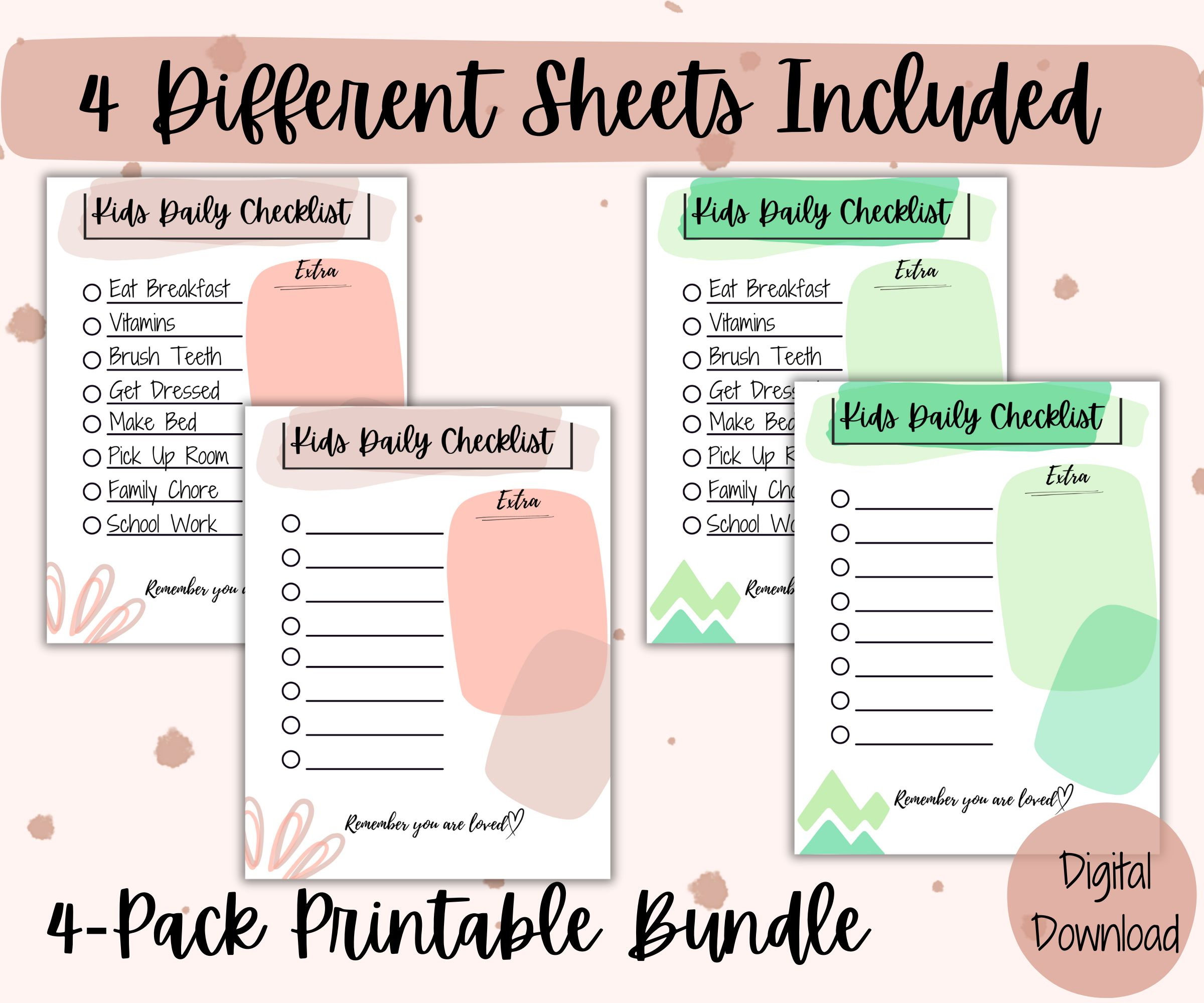 Kids Daily Checklist,customizable Kid Daily Checklist,kids Checklist ...