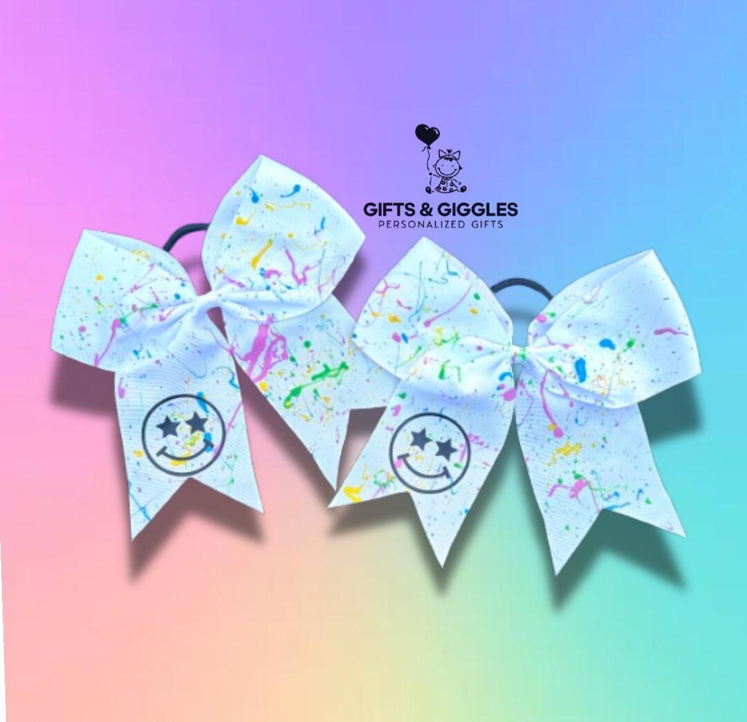 Personalized Paint Splatter Cheer Bow Cheer Bow With Ponytail Handmade ...