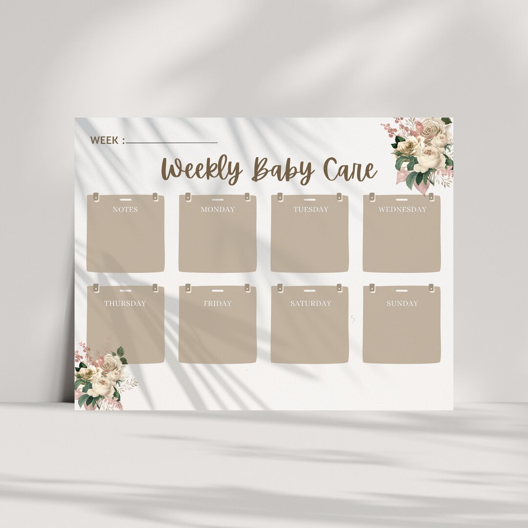 Pink Rose Baby Calendar, Printable Baby Care Tracker, Weekly Baby ...
