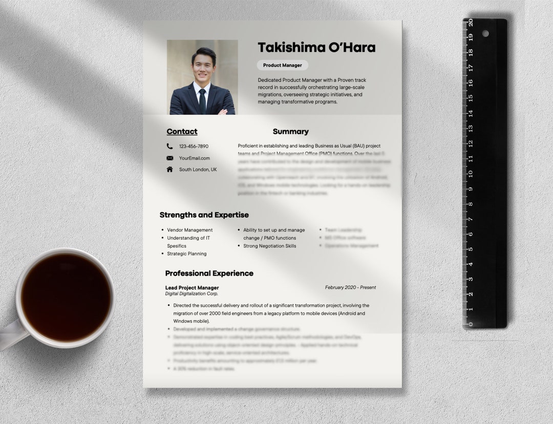 Professional CV Template With Photo Ats-friendly CV Pre-filled Resume ...