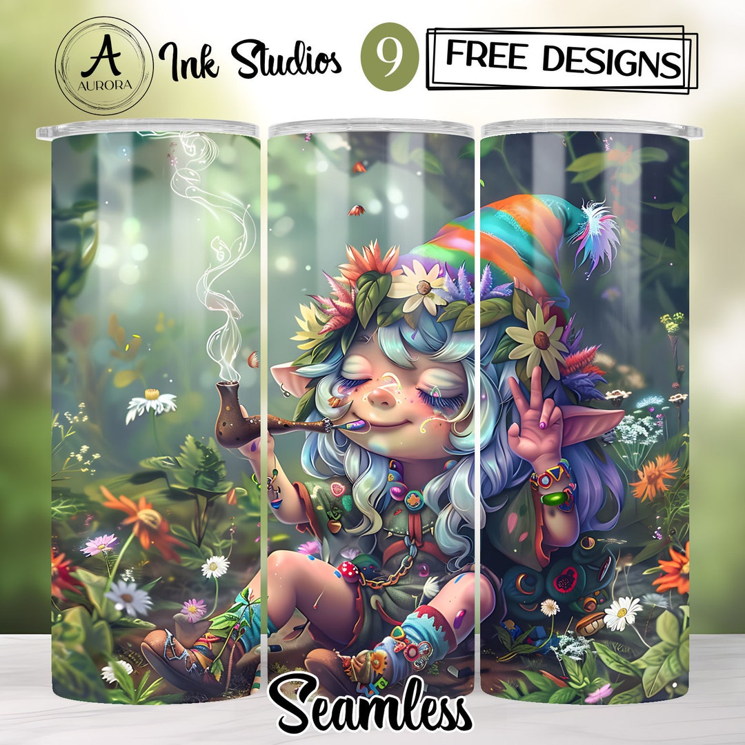 Hippie Gnome Weed Tumbler Wrap, 420 Smoker Girl Wrap, Pink Green ...