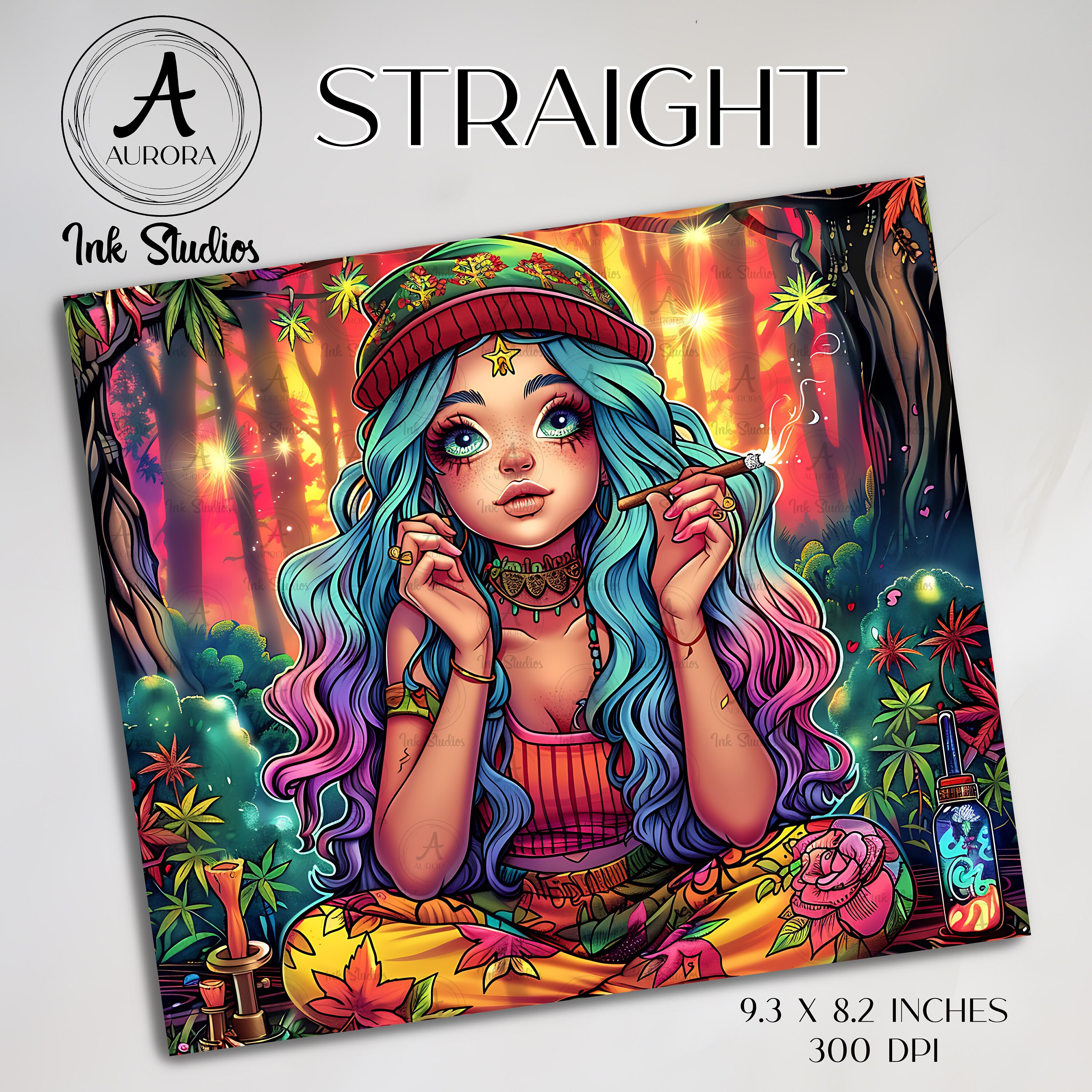 Hippie Weed Tumbler Wrap, 420 Smoker Girl Wrap, Pink Green Marijuana ...