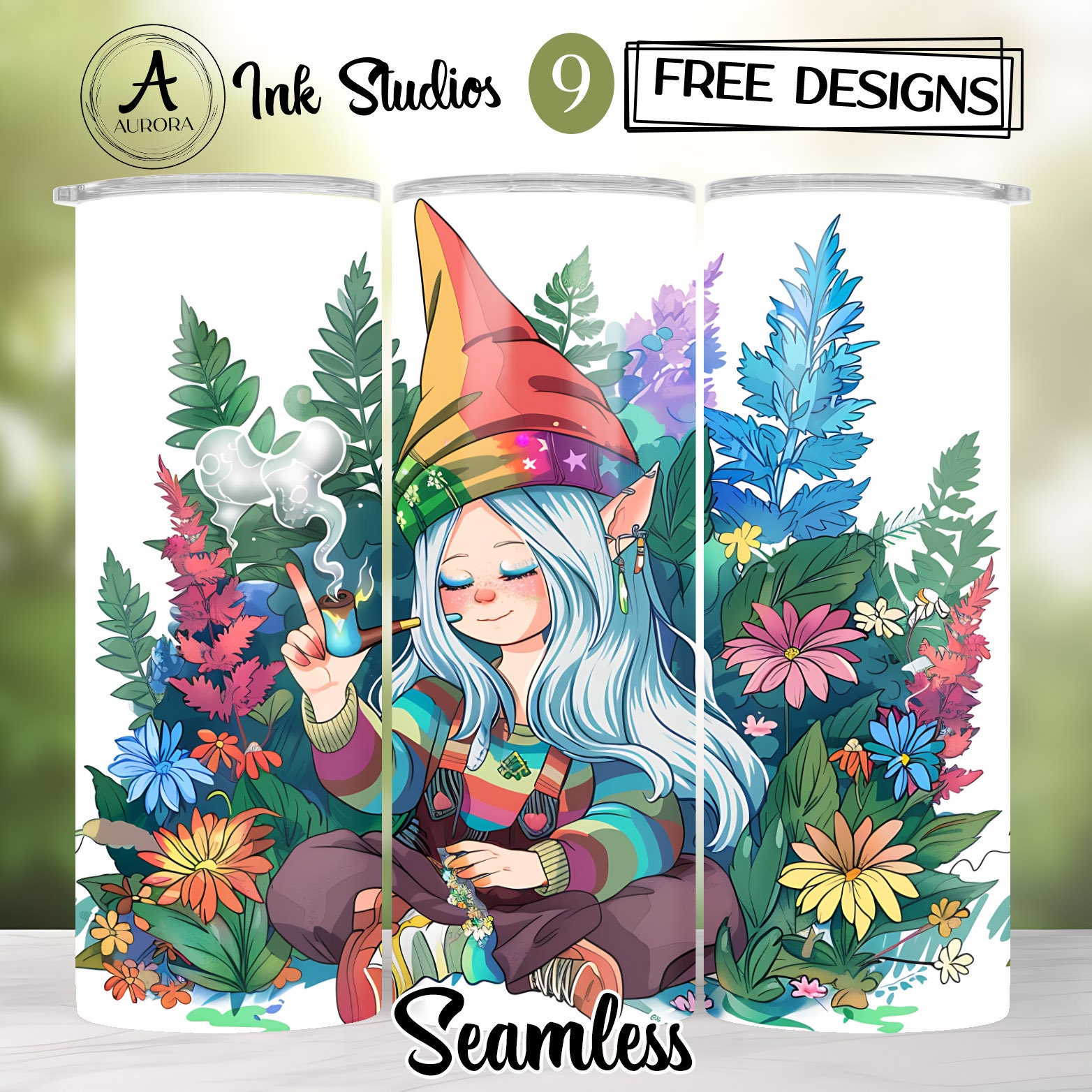 Hippie Gnome Weed Tumbler Wrap, 420 Smoker Girl Wrap, Pink Green ...