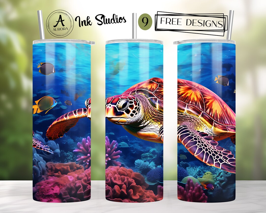 3D Sea Turtle Wrap, 3D Turtle Wrap, Sea Turtle 3D Tumbler Wrap, 20oz ...