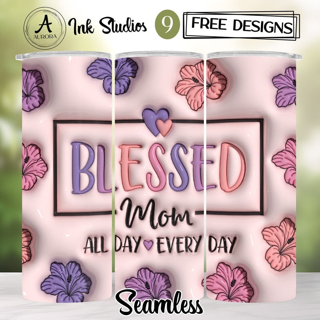3D Inflated Mom Wrap, Blessed Mom 20oz Skinny Tumbler Sublimation ...