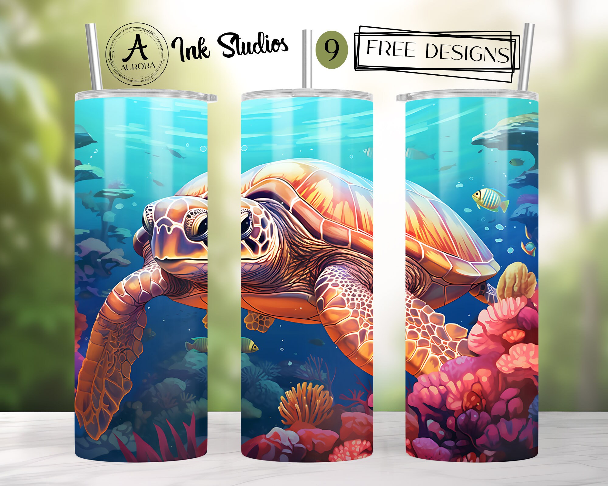 3D Sea Turtle Wrap, 3D Turtle Wrap, Sea Turtle 3D Tumbler Wrap, 20oz ...