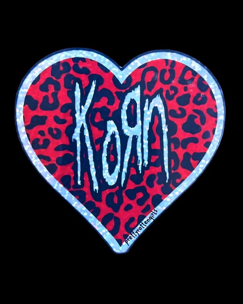 Korn Heart Sticker | Glitter Vinyl Leopard Print Decal | Nu Metal Y2K ...