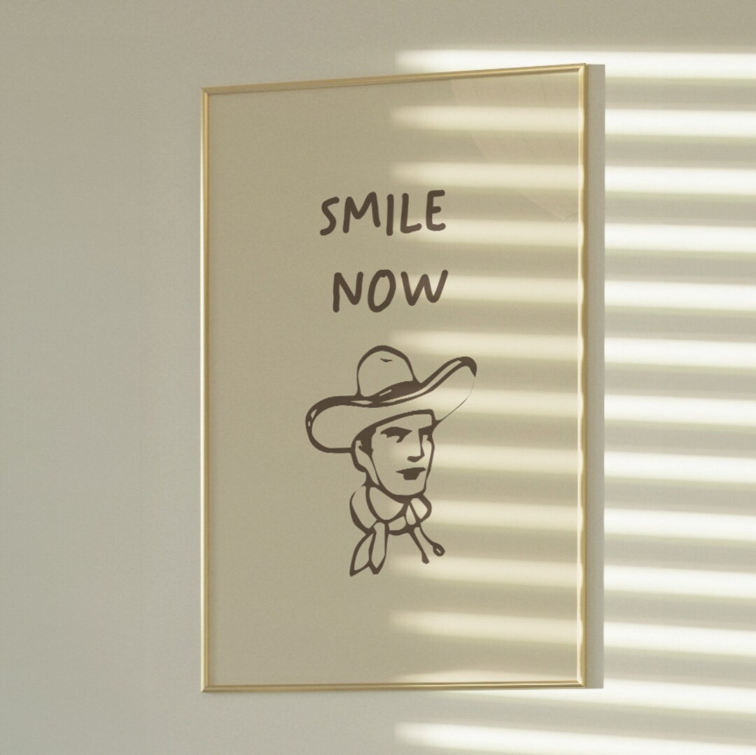Coastal Cowboy 'smile Now' Art Print - Beige Western Portrait Decor - Etsy