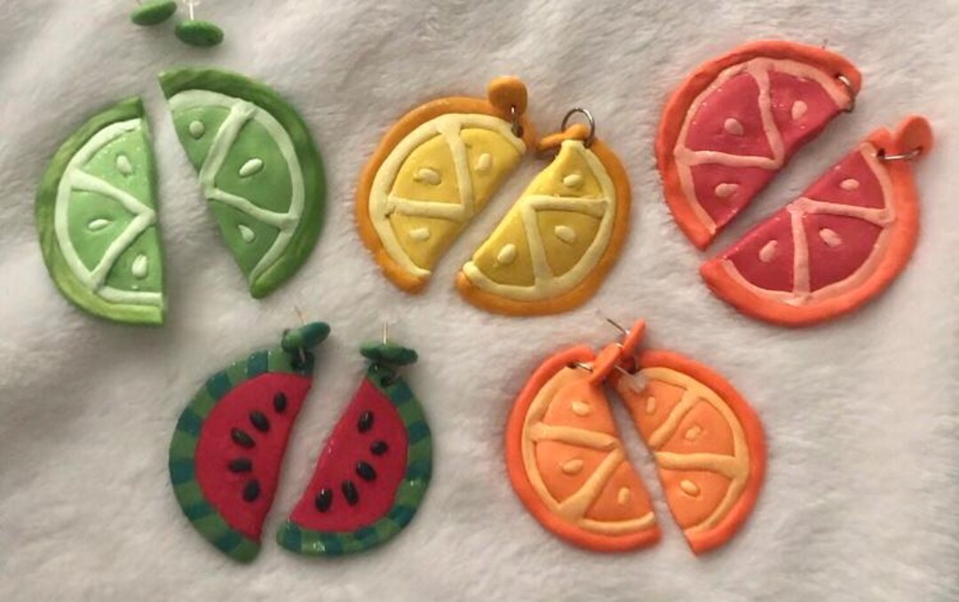 Fruit Slice Earrings Fun and Colorful Kidcore Handmade Dangle and Drop ...
