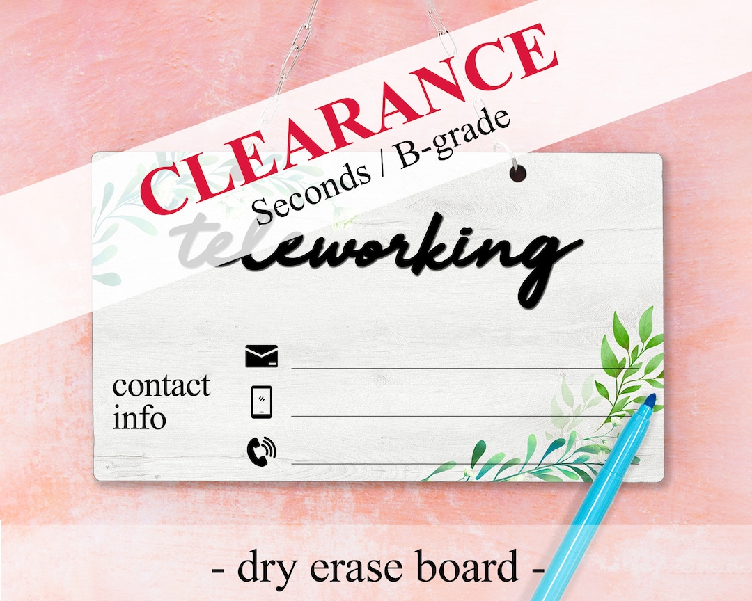 Teleworking Office Wall Sign, Dry Erase Board W Chain for Hanging, Door ...
