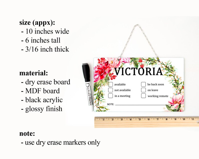 Personalized Floral Out of Office Sign, Dry Erase Message Board (6x10 ...