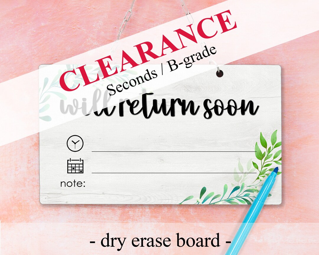 Office Wall Sign, Will Return Soon, Dry Erase Board W/ Chain for ...