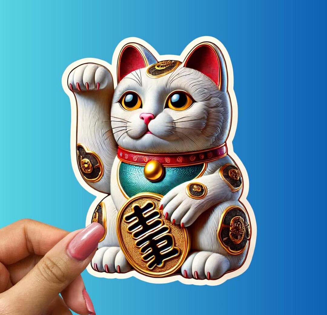 Lucky Cat Sticker: Maneki Neko Vinyl Decal for Laptop, Car, Water ...