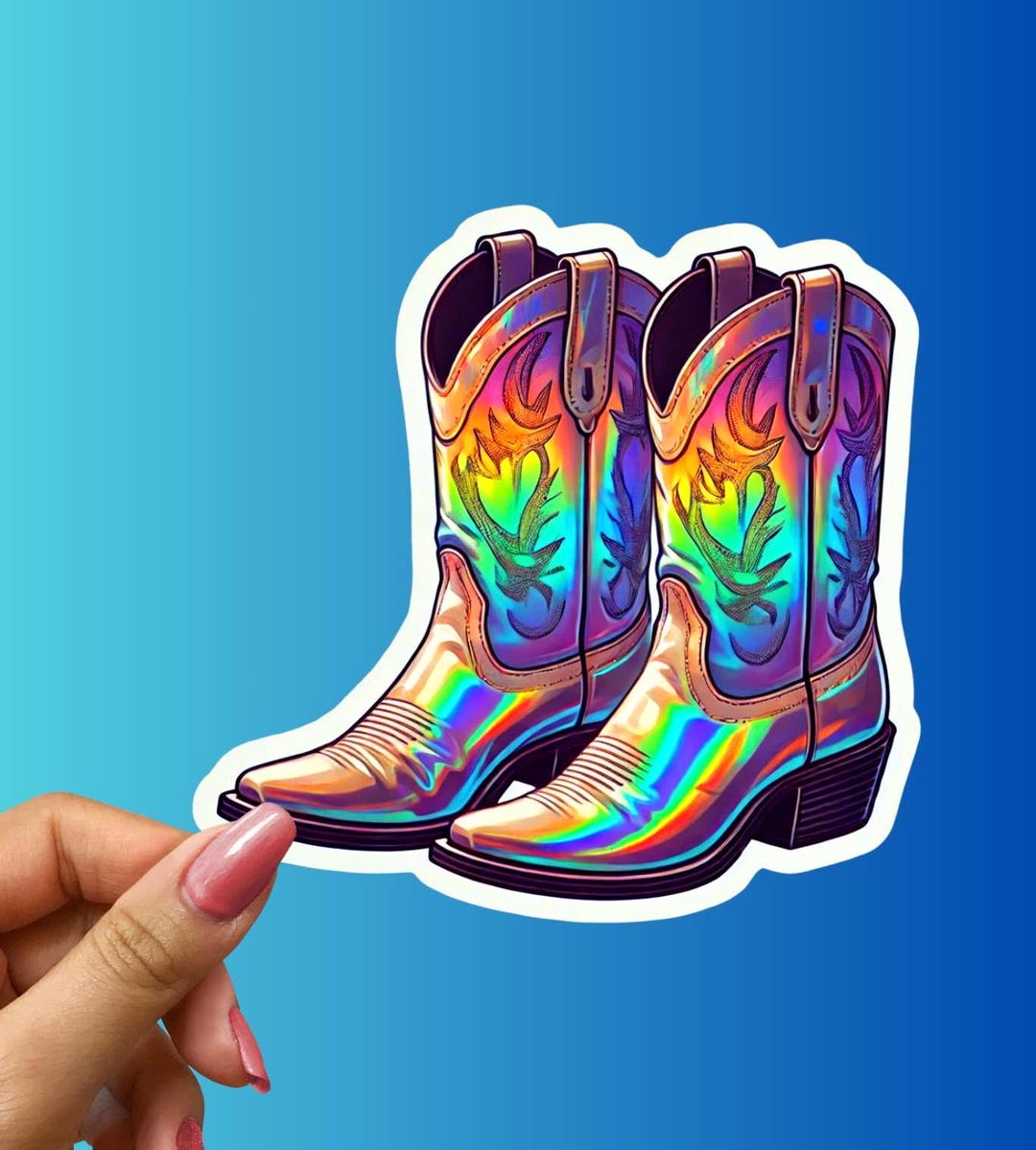 Rainbow Cowboy Boots Sticker: Iridescent Western Vinyl Decal - Etsy