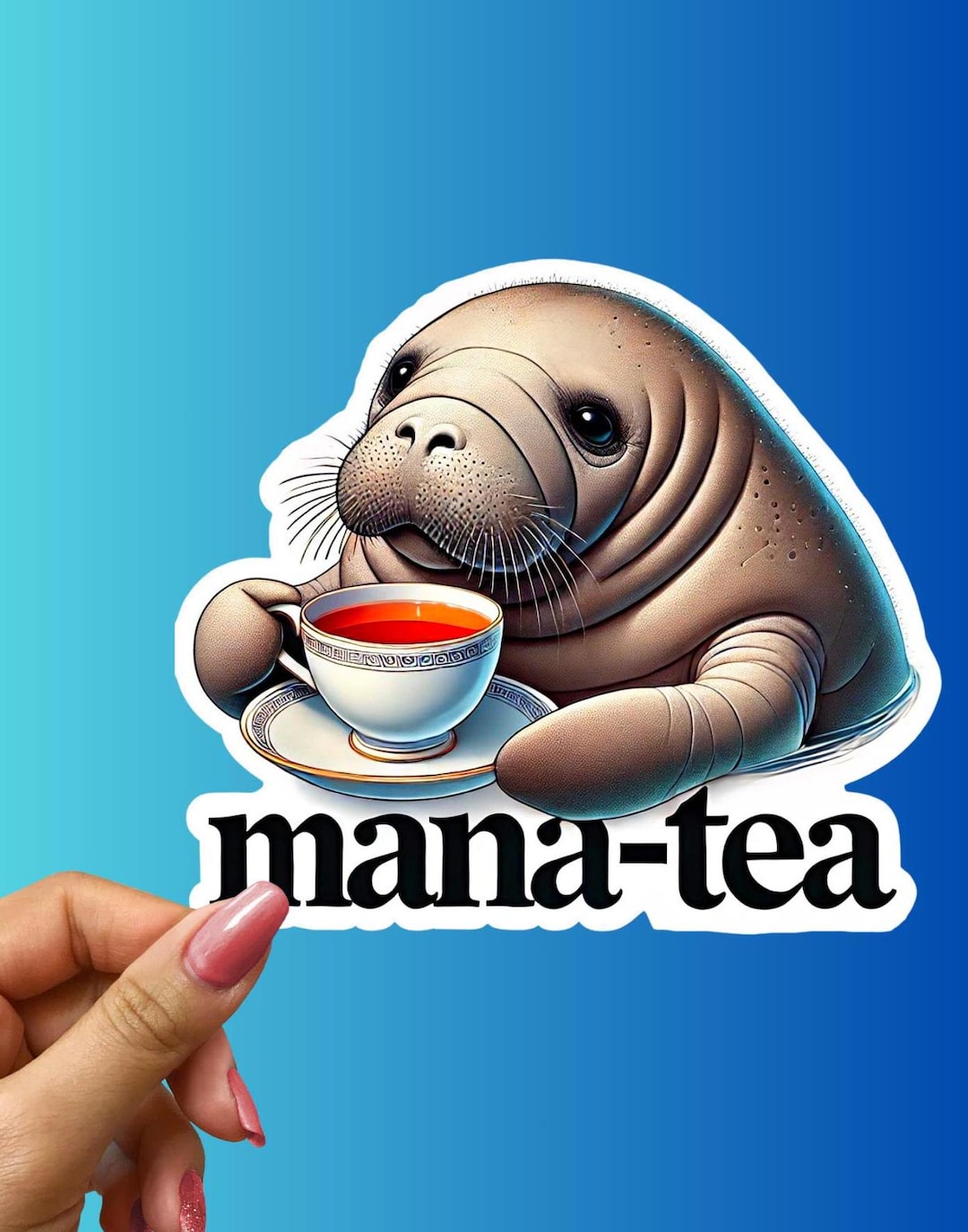 Mana-tea Sticker – Cute Manatee Pun Vinyl Decal – Funny Tea Lover Gift ...