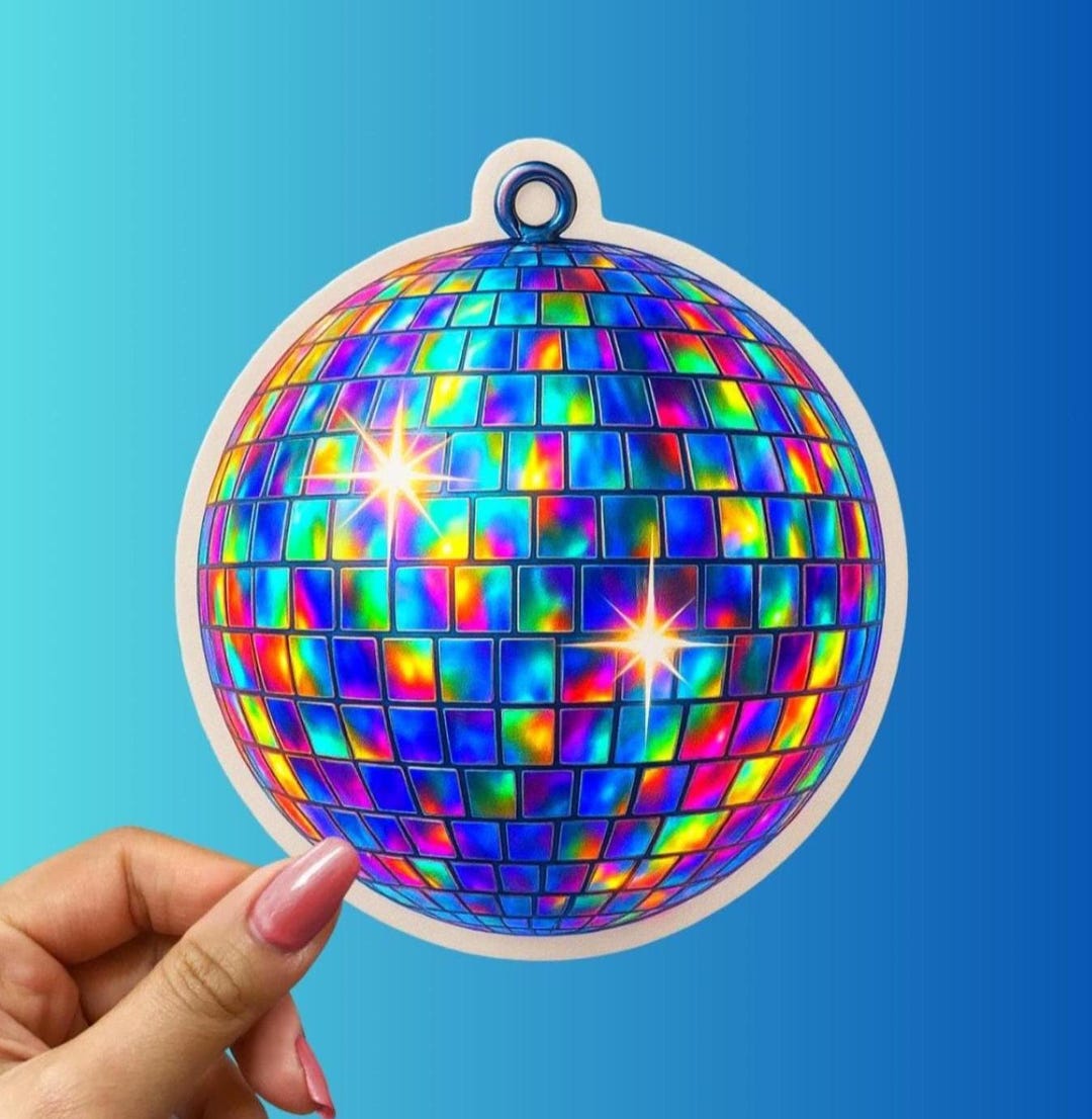 Iridescent Disco Ball Sticker – Rainbow Shimmer, 70s Retro Decal - Etsy