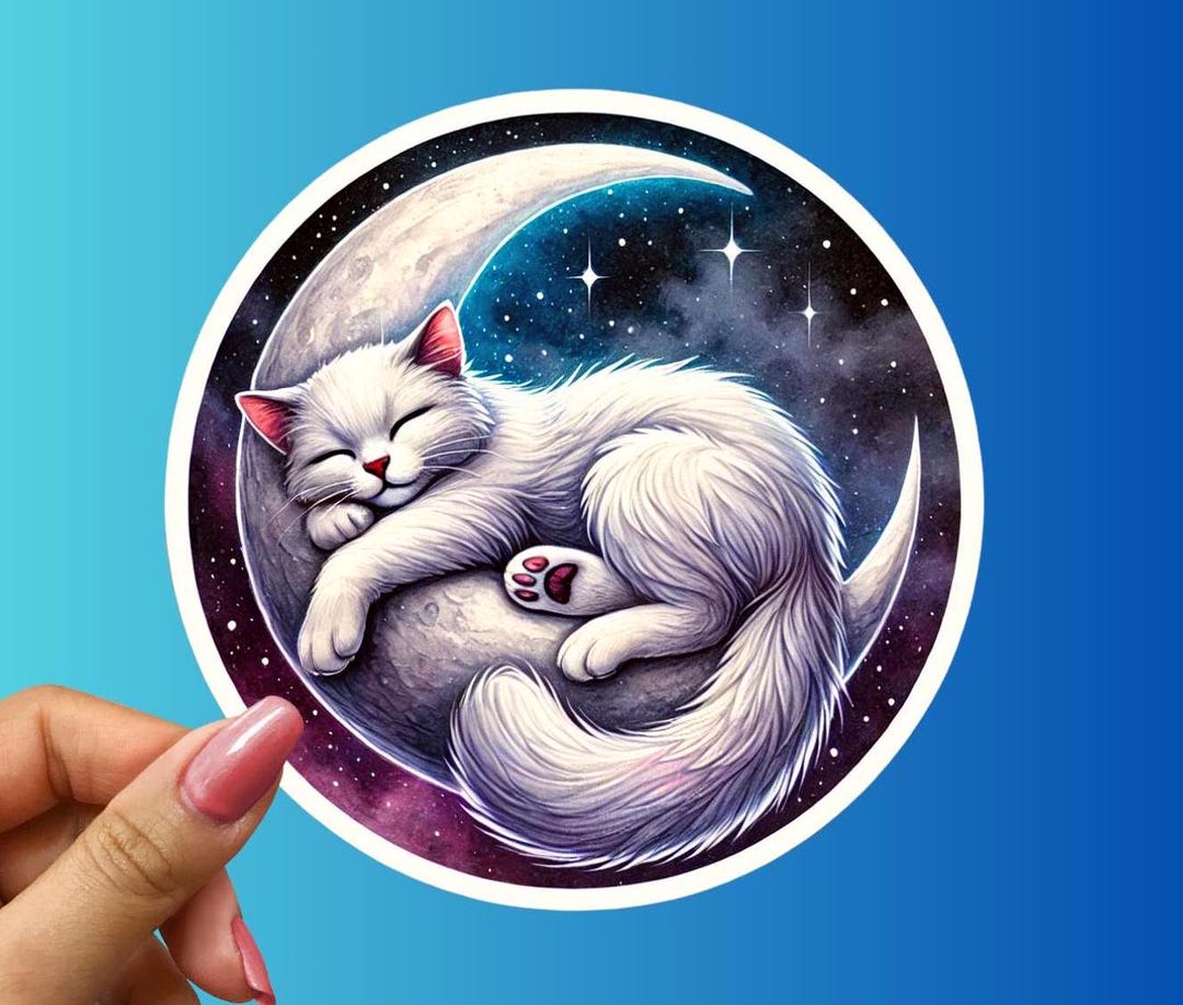 Dreamy Moon Cat Sticker: Whimsical Celestial Decor - Etsy