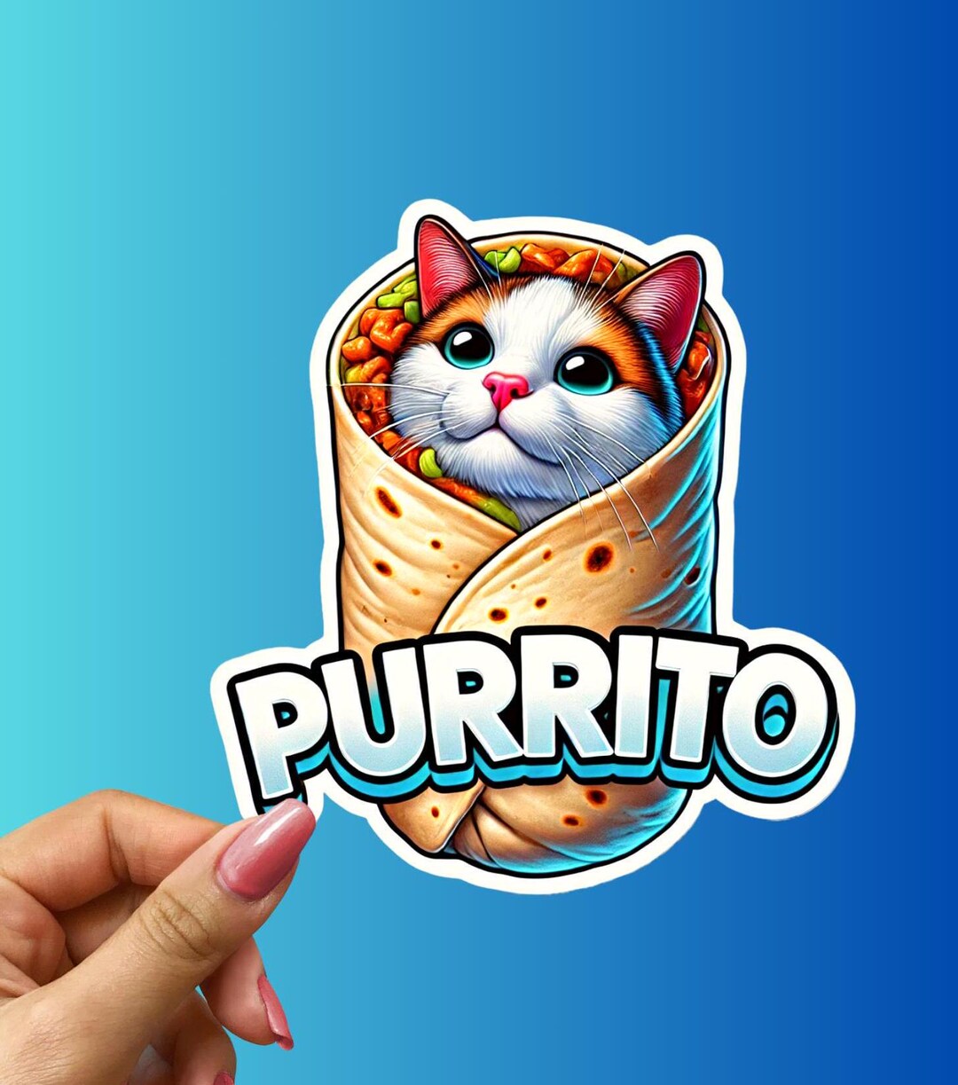 Funny Purrito Cat Sticker, Cute Burrito Cat Vinyl Decal, Adorable ...