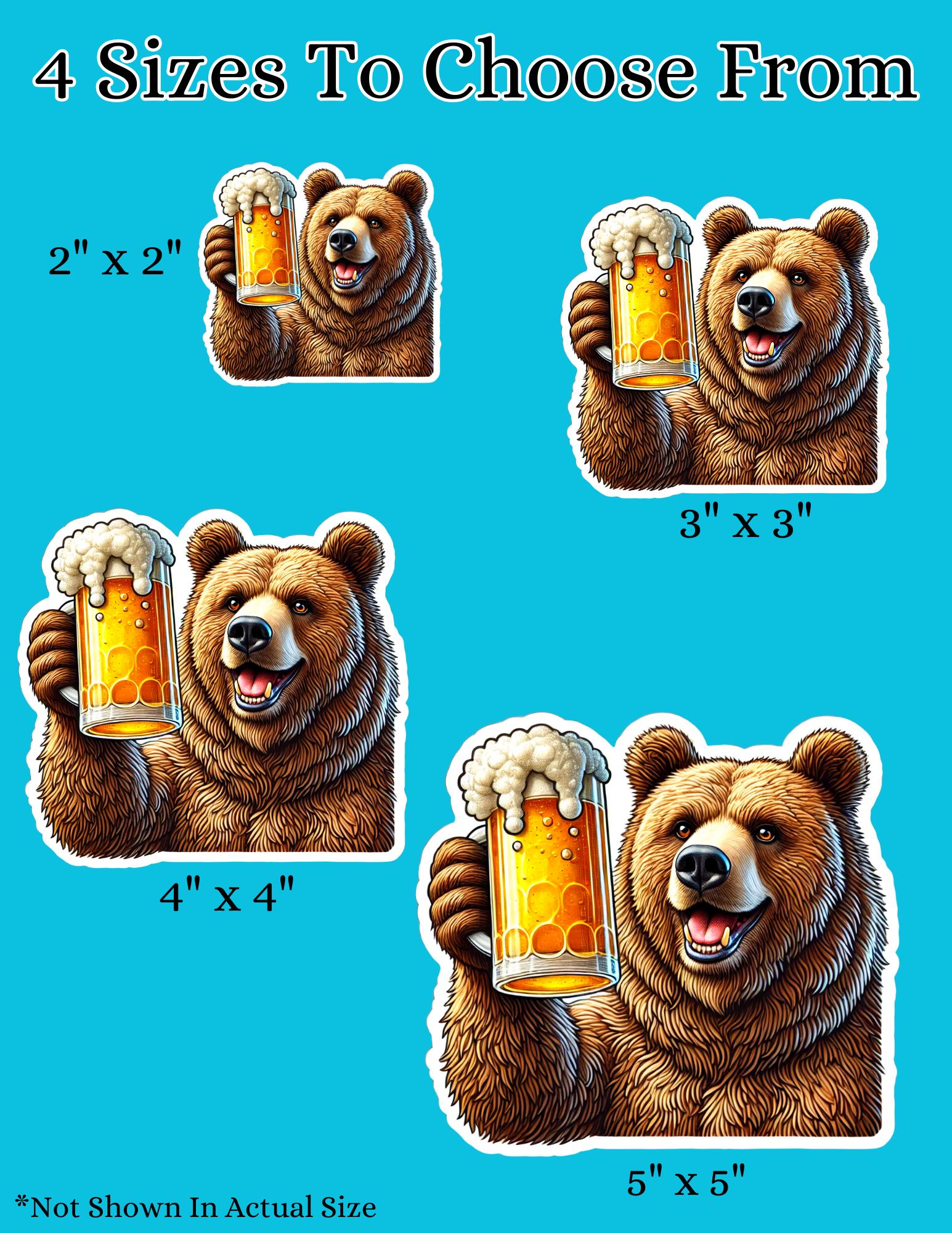 Beer-loving Bear Sticker: Funny Vinyl Decal for Laptops & Water Bottles ...