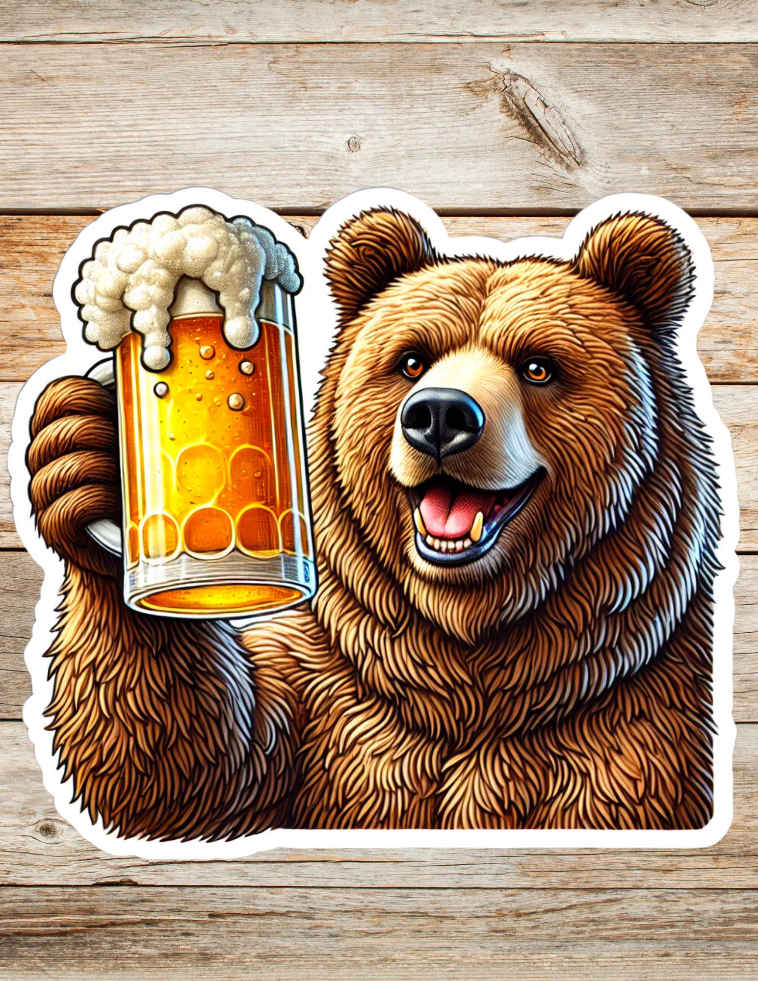 Beer-loving Bear Sticker: Funny Vinyl Decal for Laptops & Water Bottles ...