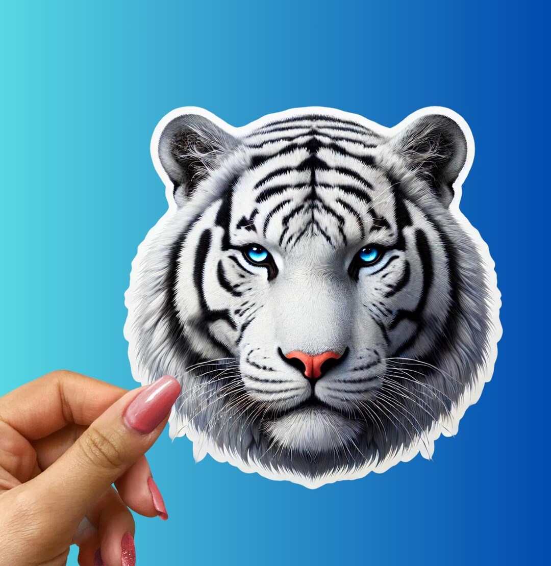 Majestic White Tiger Sticker, Stunning Wildlife Vinyl Decal, Bold ...