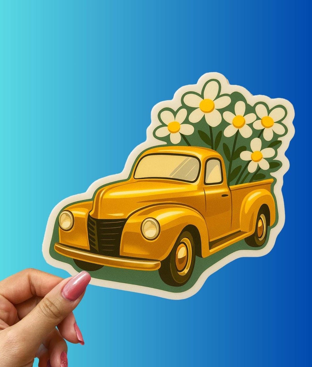 Vintage Yellow Truck Sticker: Floral Farmhouse Style Vinyl Decal - Etsy