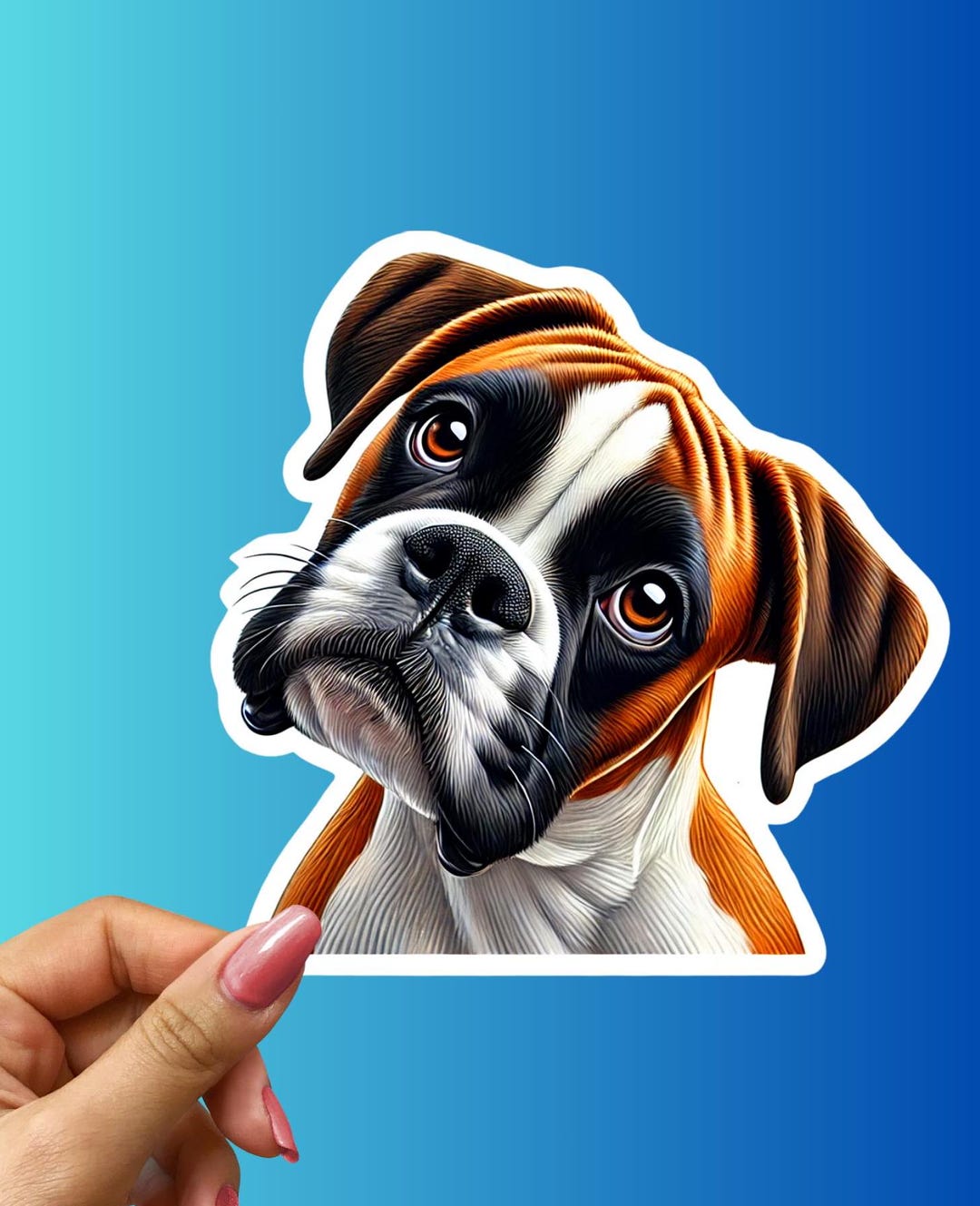 Adorable Boxer Dog Tilting Its Head Sticker - Cute Illustration Decal ...