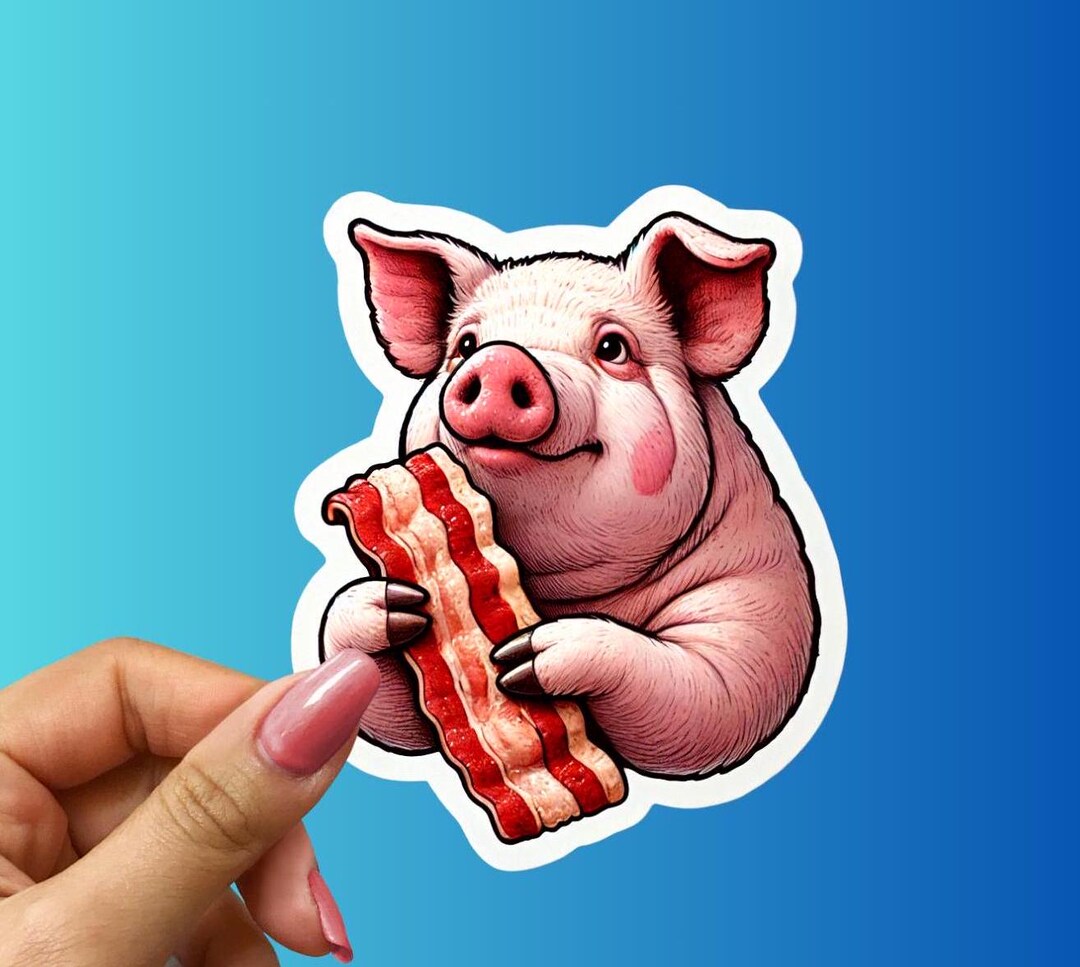 Funny Pig With Bacon Glossy Sticker - Vinyl Decal - Etsy