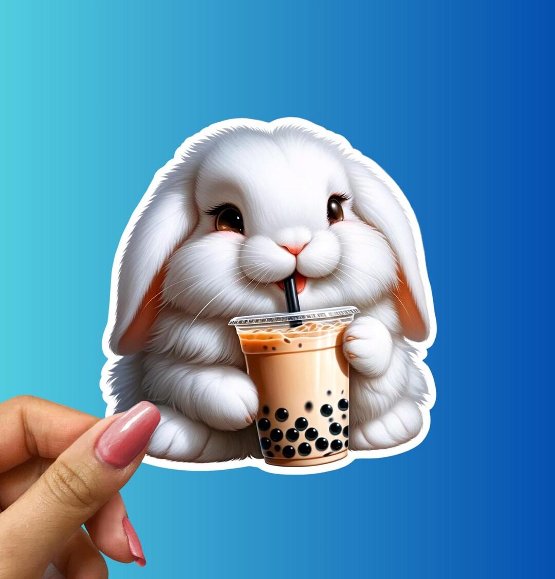 Adorable Bunny Boba Tea Sticker - Cute Vinyl Decal for Bubble Tea ...