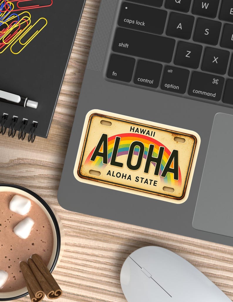 Retro Hawaii ALOHA License Plate Sticker: 80s Beach Vibes Decal - Etsy