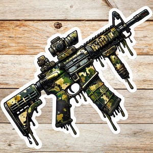 Camo Dripping AR-15 Rifle Sticker for Tactical Enthusiasts, Vinyl Decal ...