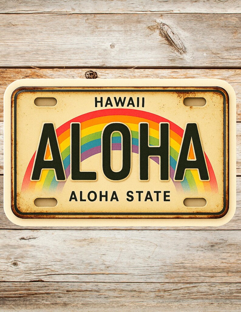 Retro Hawaii ALOHA License Plate Sticker: 80s Beach Vibes Decal - Etsy