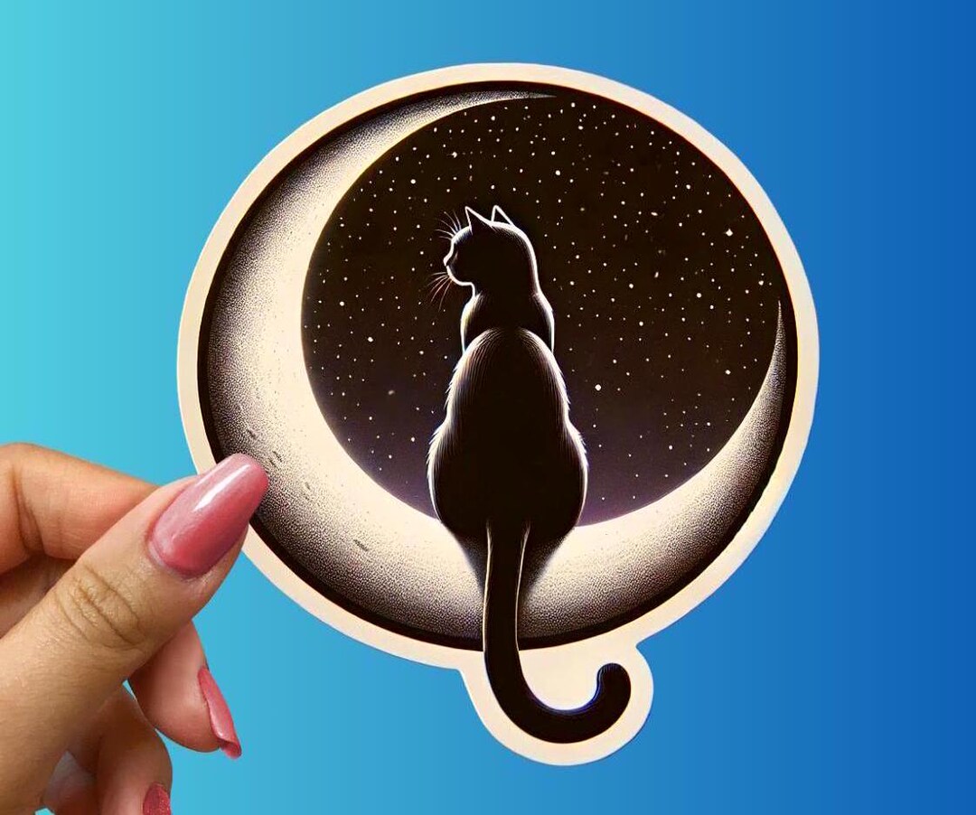 Black Cat Moon Sticker: Celestial Night Sky Vinyl Decal - Etsy