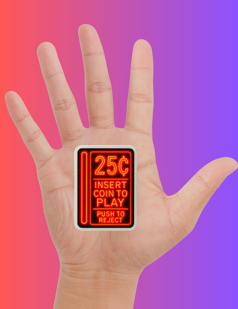 Retro Arcade Sticker Insert Coin to Play Neon Vinyl Decal Vintage Gamer ...