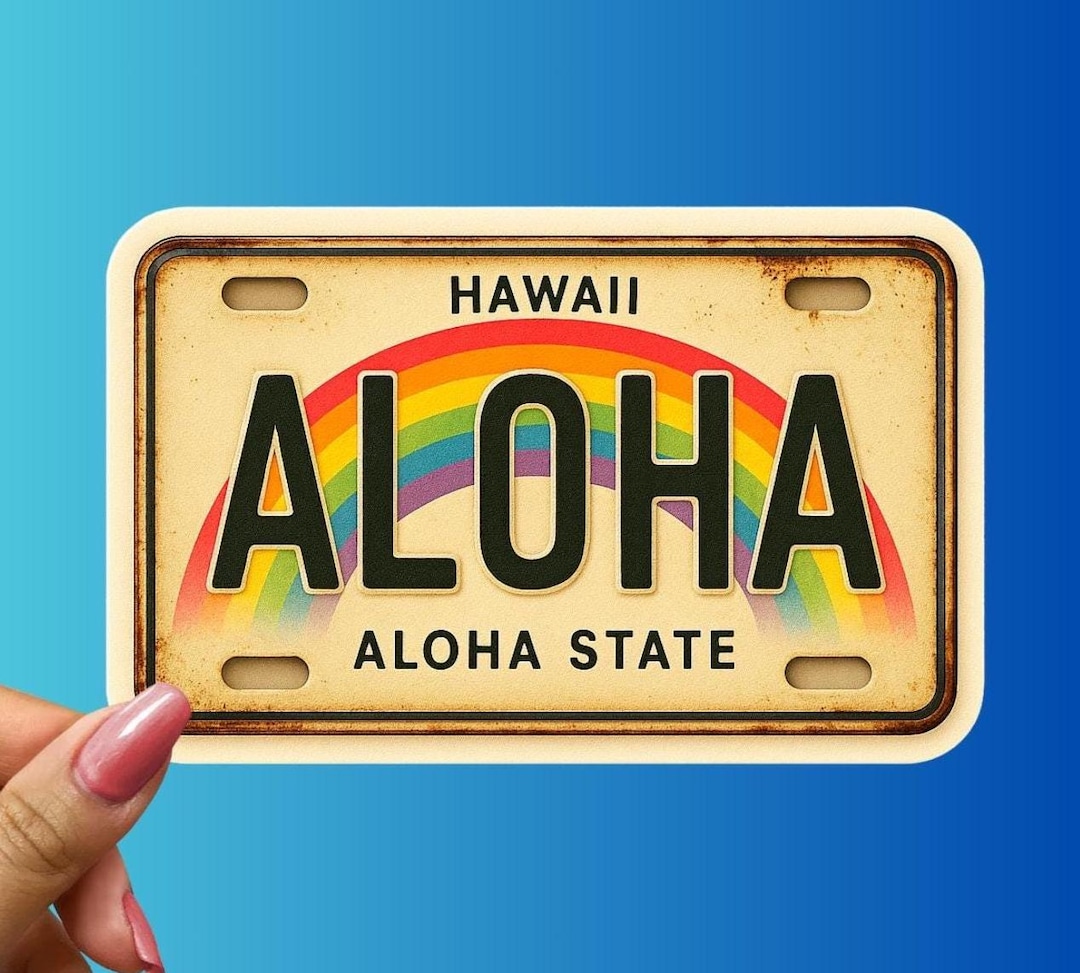 Retro Hawaii ALOHA License Plate Sticker: 80s Beach Vibes Decal - Etsy